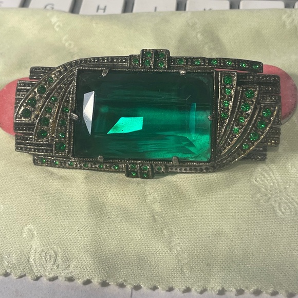 Jewelry | Vintage Costume Rhinestone Signed Ln Little Nemo Green Glass ...